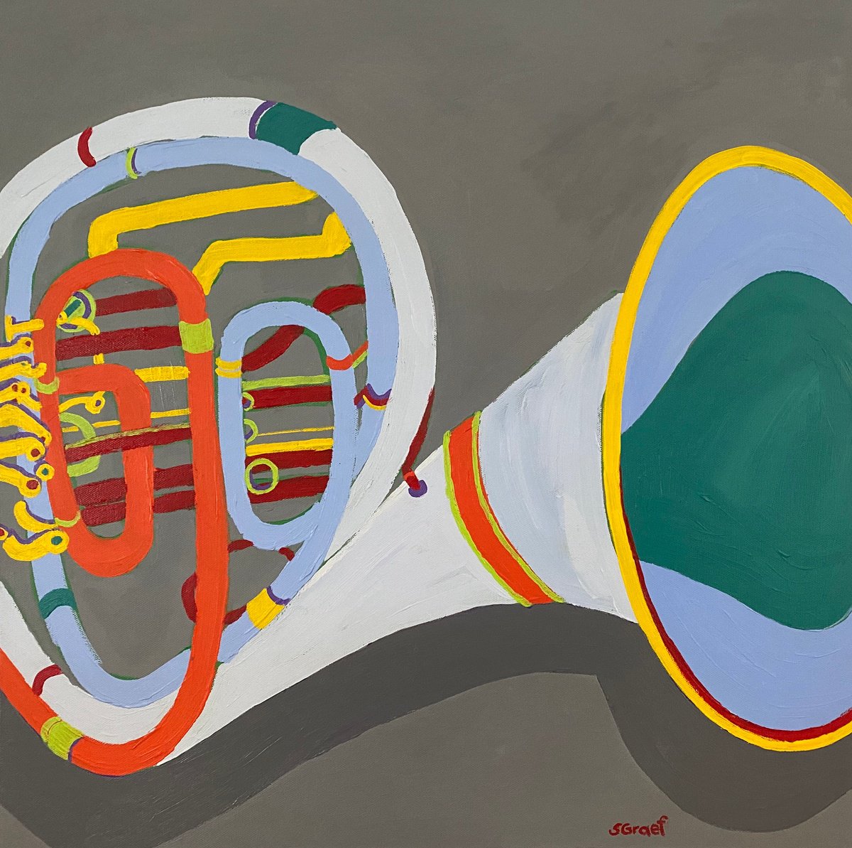 French Horn Acrylic painting by Sue Graef | Artfinder