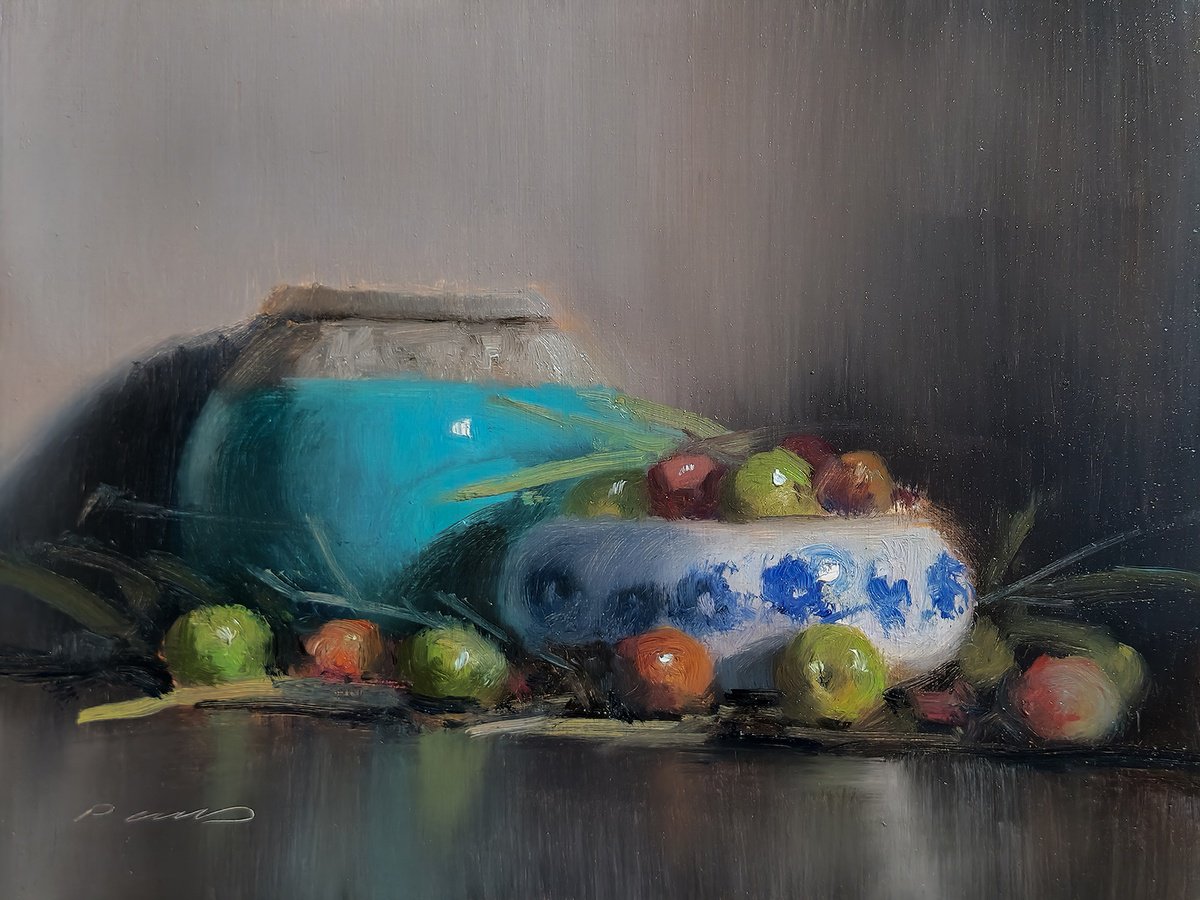 Olives on the Table Oil painting by Pascal Giroud | Artfinder