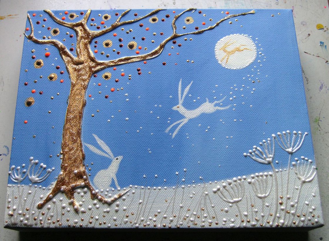 Golden Moon Hare Acrylic painting by Angie Livingstone | Artfinder