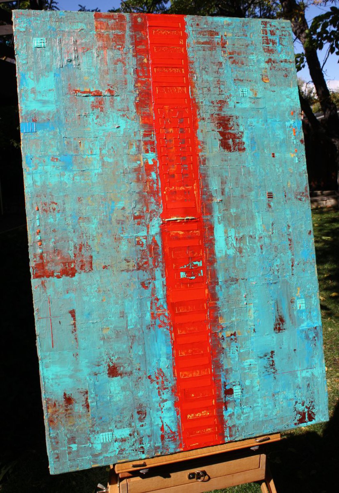 Primitive Abstract Red Line Acrylic painting: Robert Lynn | Artfinder