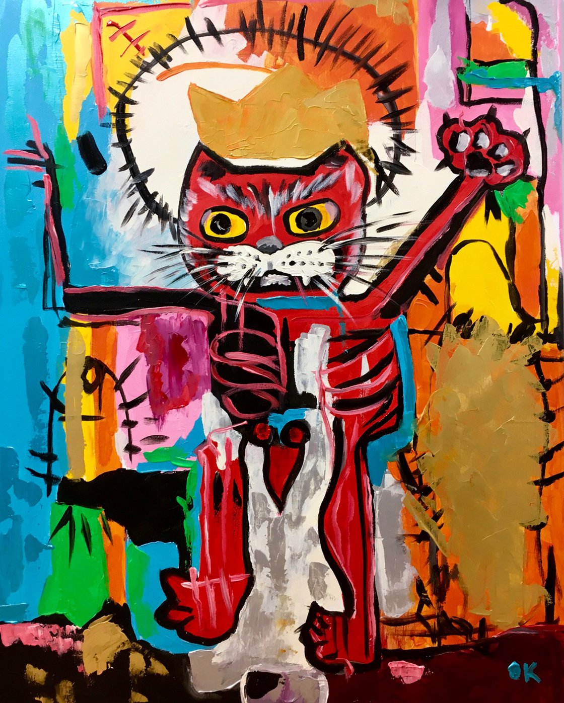 UNTITLED RED KING CAT version of famous painting by Jean-Michel ...