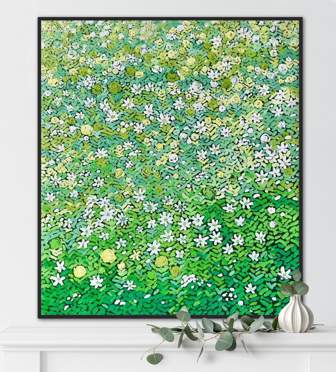 Abstract green flowers Oil painting: Volodymyr Smoliak | Artfinder