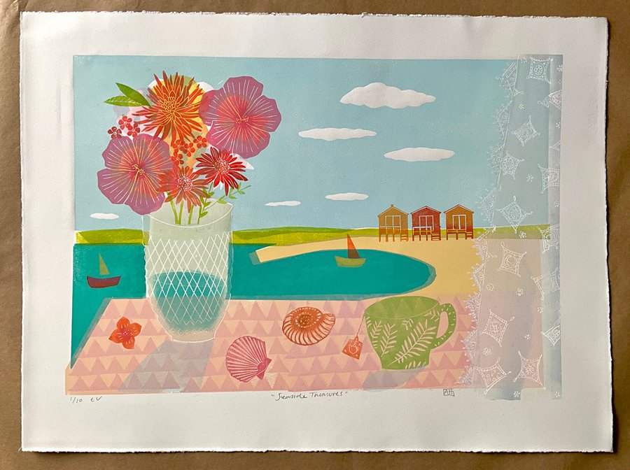 Seaside Treasures Linocut: Alison Headley | Artfinder