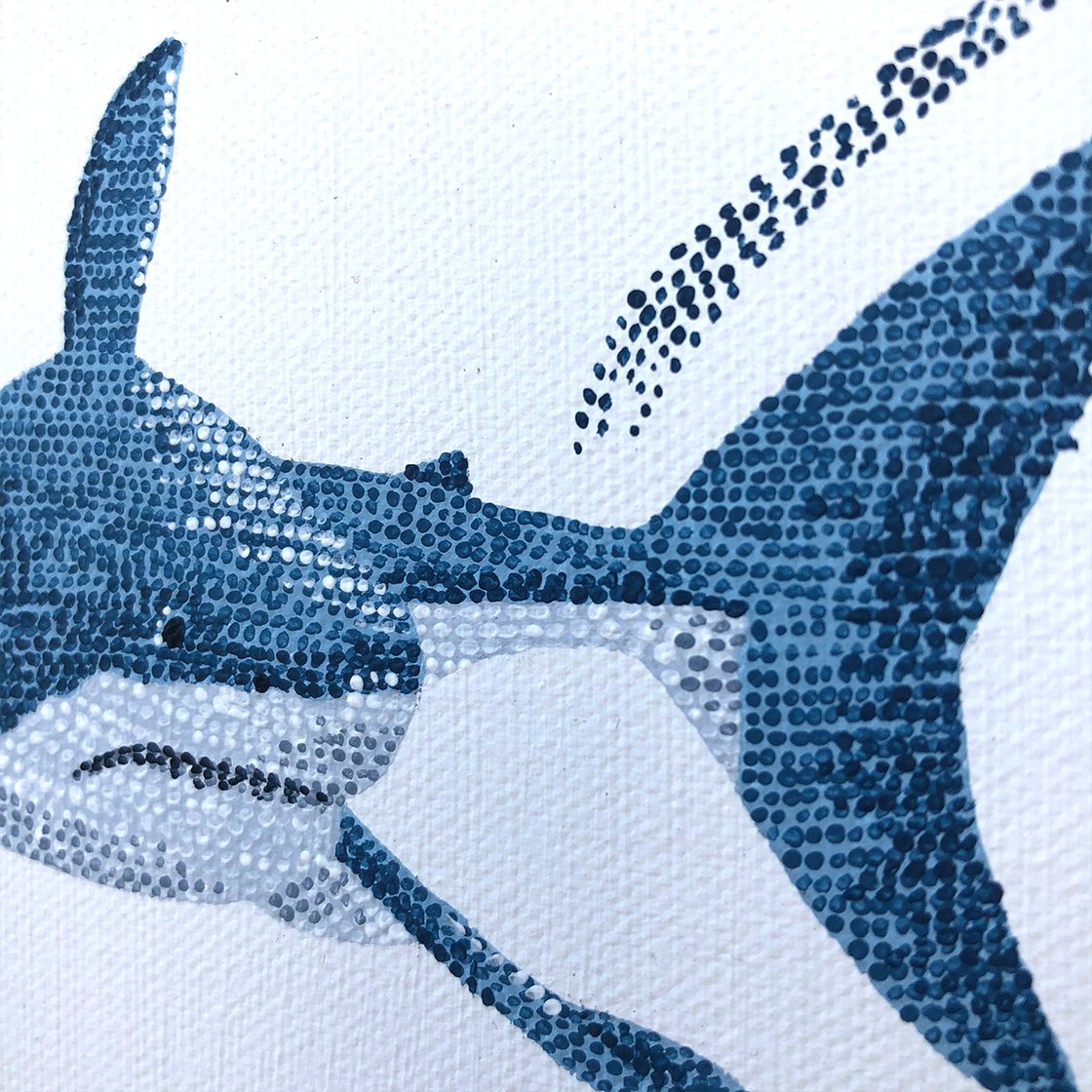 Great White Shark - pointillism painting Acrylic painting by Kelsey ...