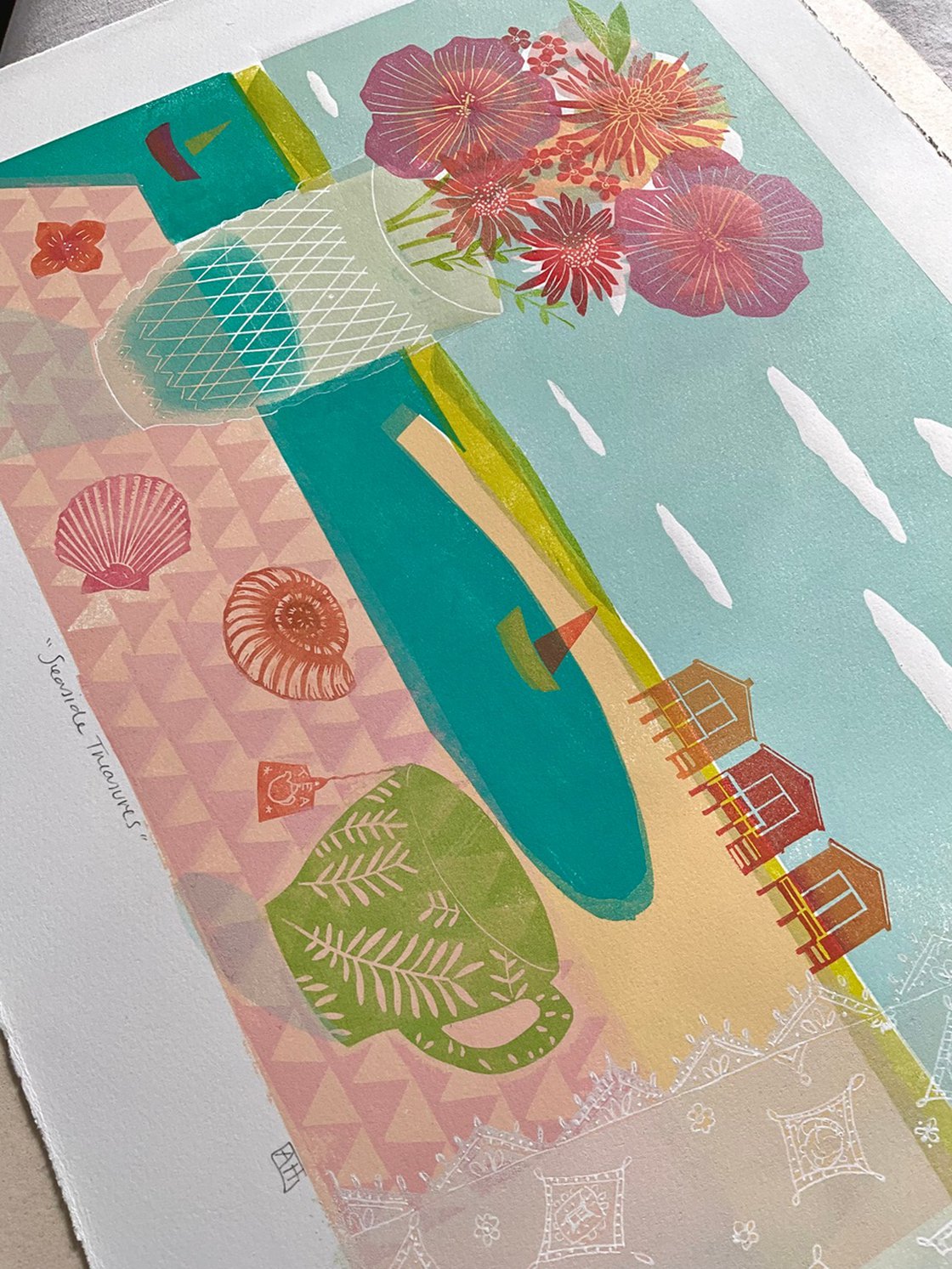 Seaside Treasures Linocut: Alison Headley | Artfinder