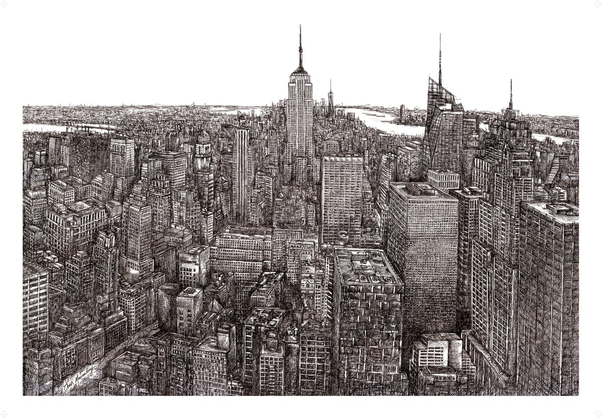 Manhattan Panoramic Drawing Giclée print: Ewen Macaulay | Artfinder