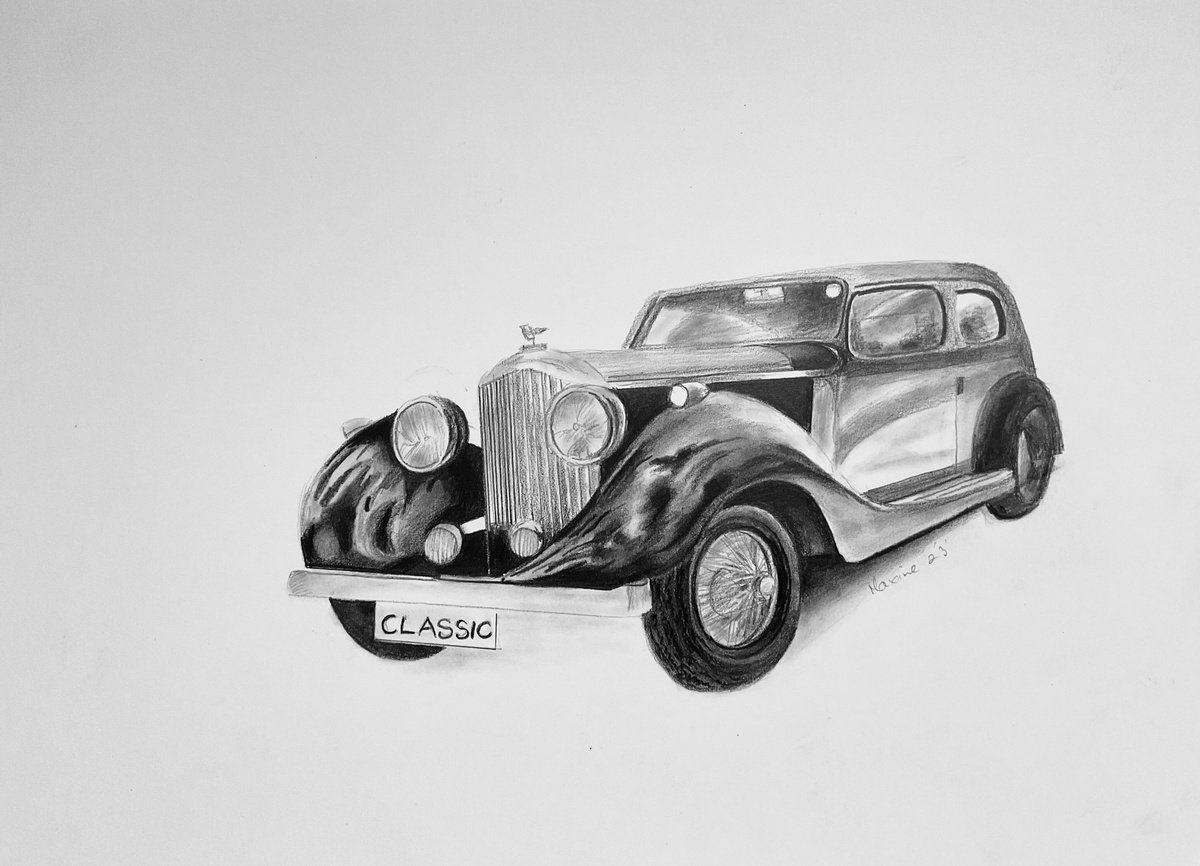 Classic car Pencil drawing by Maxine Taylor | Artfinder