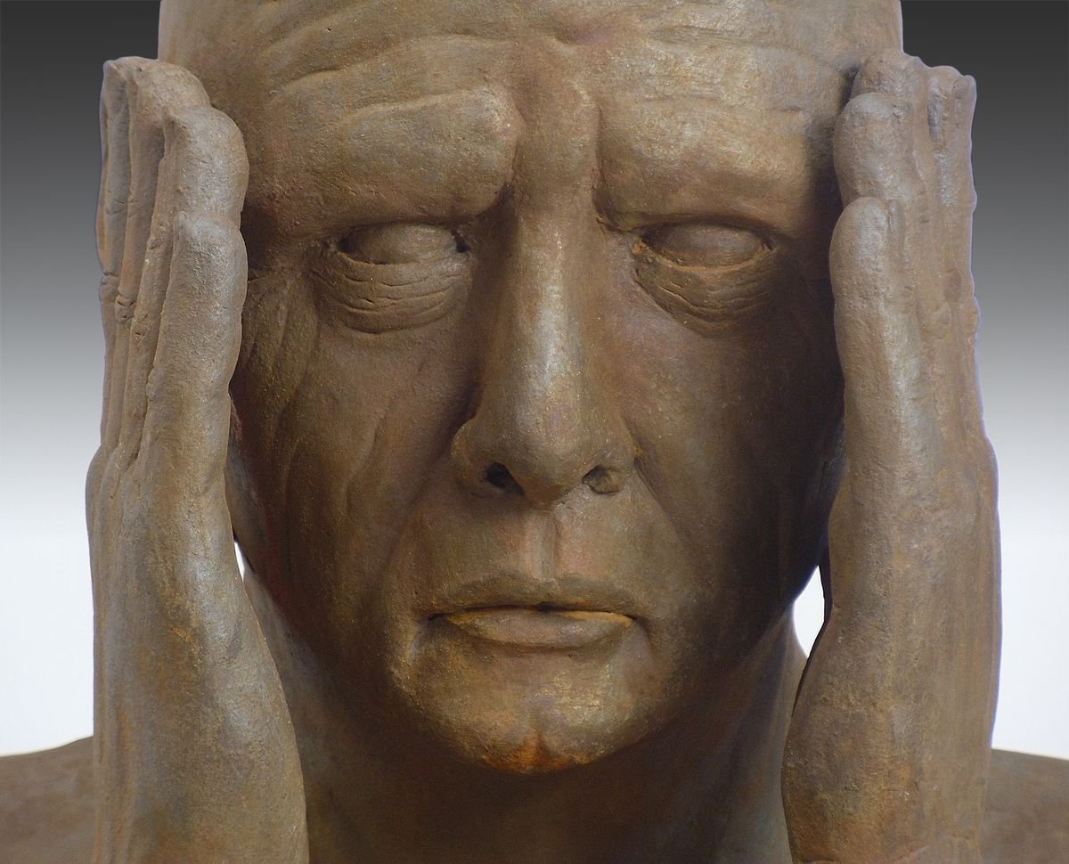 Man with Hands by Face Clay sculpture by Dan Woodard | Artfinder