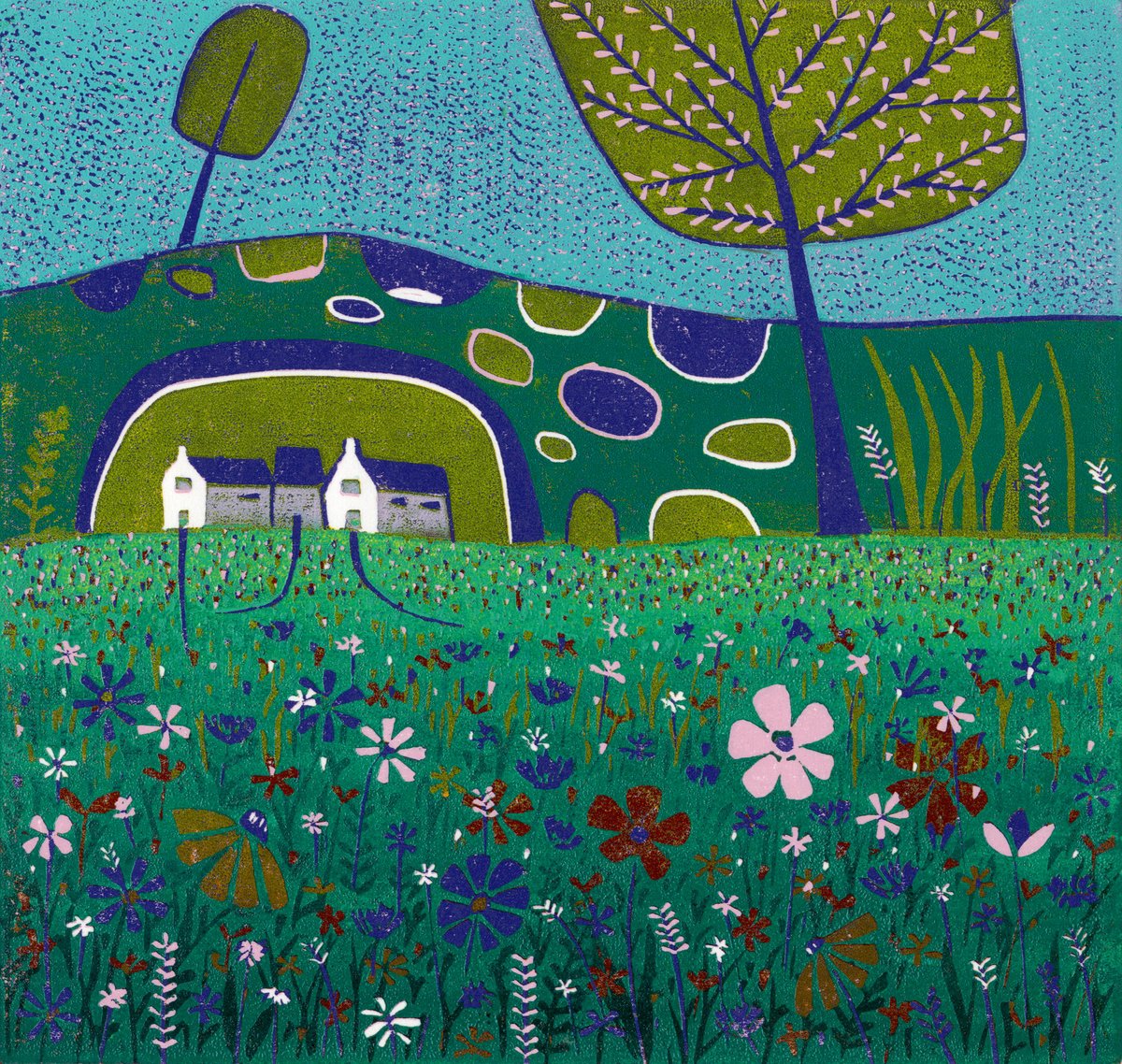 'A Late Summer Day' Linocut: Layla Khani (aka Laylart) | Artfinder