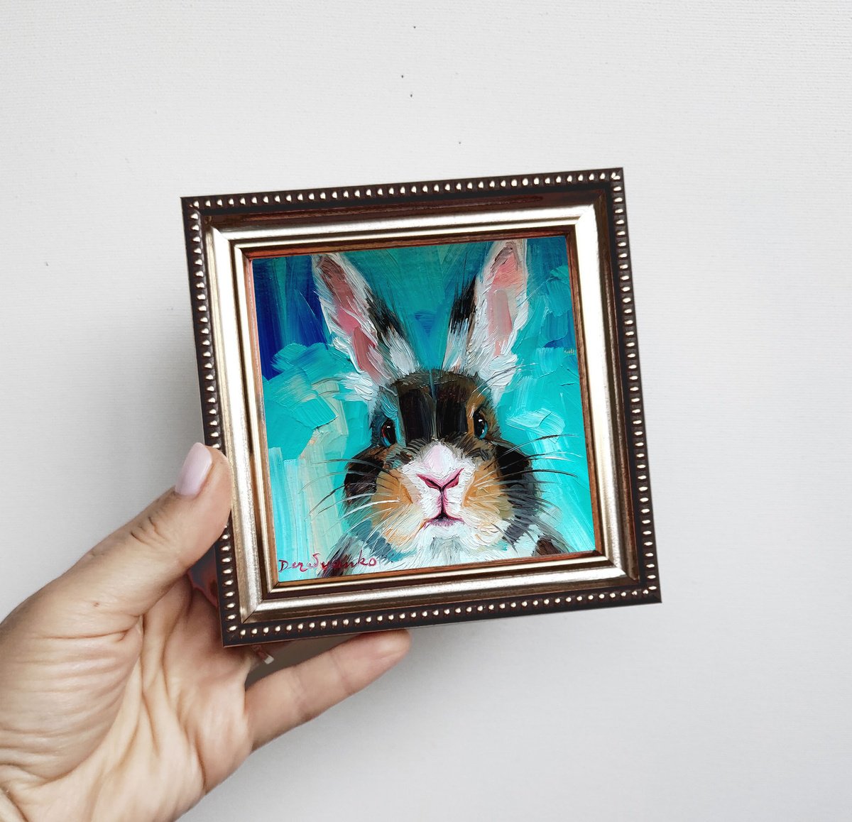 Black and white rabbit Oil painting: Nataly Derevyanko | Artfinder