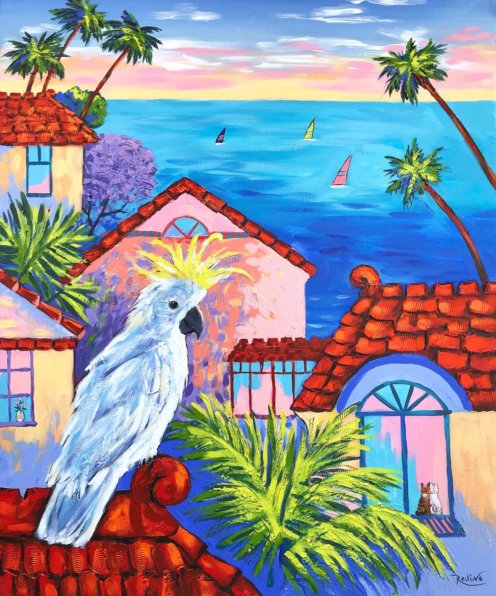 Abstract Australian Landscape with a Cockatoo Acrylic painting: Irina ...