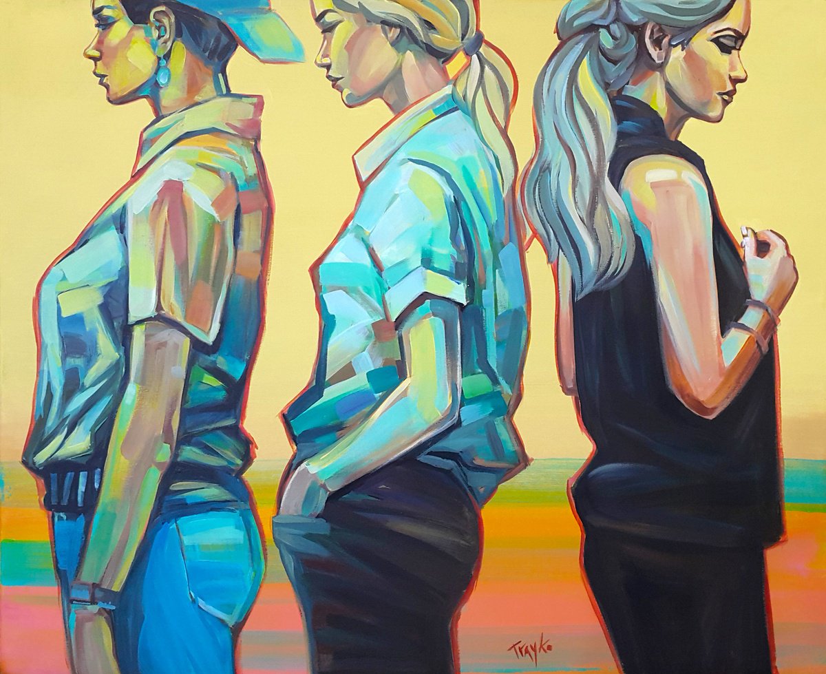 Three Girls Acrylic painting: Trayko Popov | Artfinder