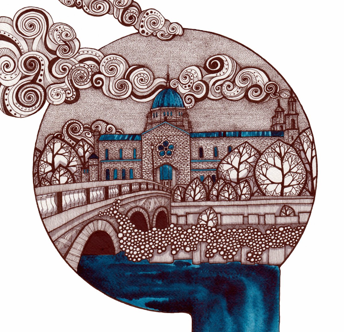 Galway Cathedral Inked Ink drawing by Terri Smith | Artfinder