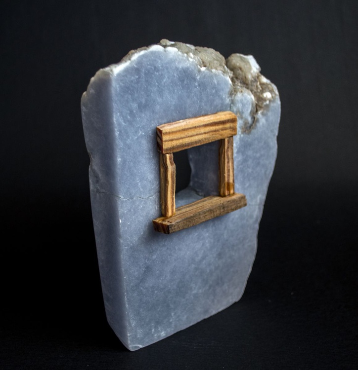 Rustic Window Alabaster Sculpture w/ wood window | Artfinder