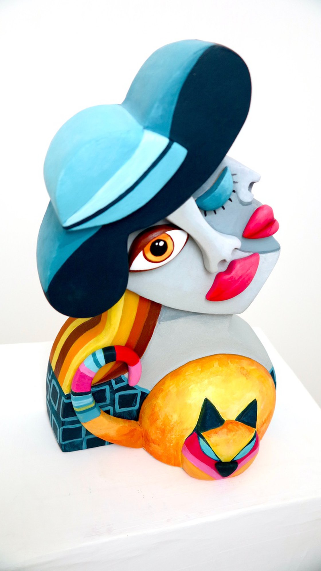 Woman with cat Mixed-media sculpture: Marilene Salles | Artfinder