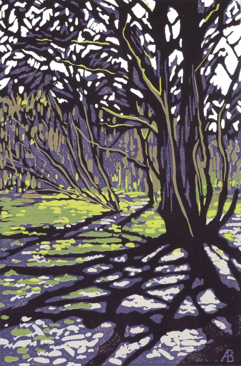 Tree Casts Shadow Linocut by Alexandra Buckle | Artfinder