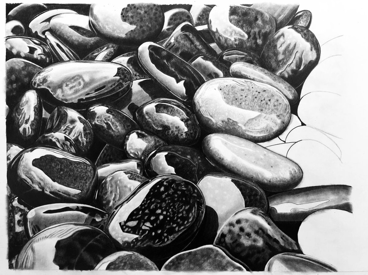 Wet Pebbles #2 (Pencil Drawing) by Paul Stowe | Artfinder