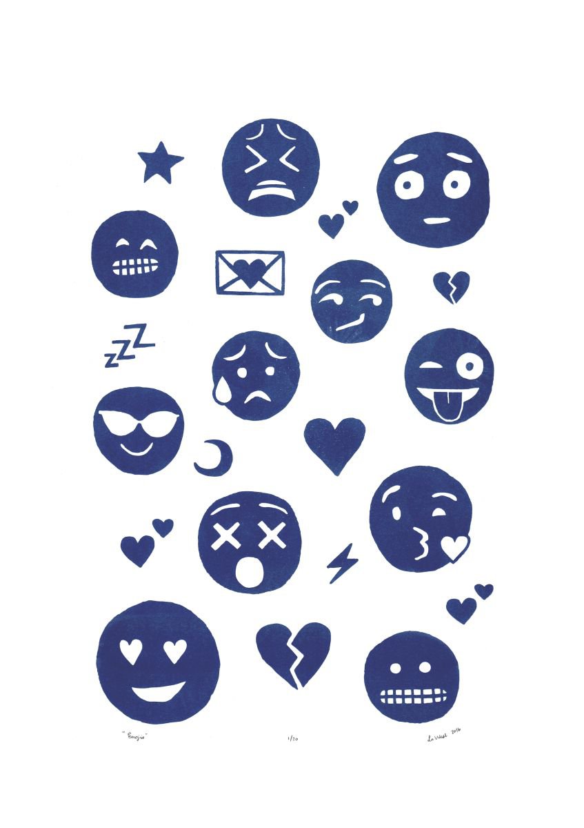Emoji Print in Delft Blue - Unframed - FREE Worldwide Delivery ...
