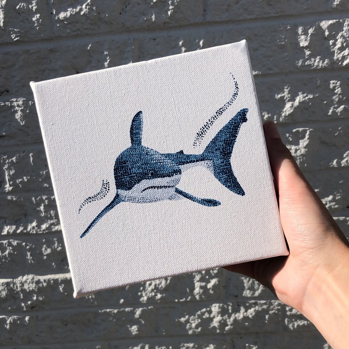 Great White Shark - pointillism painting Acrylic painting by Kelsey ...