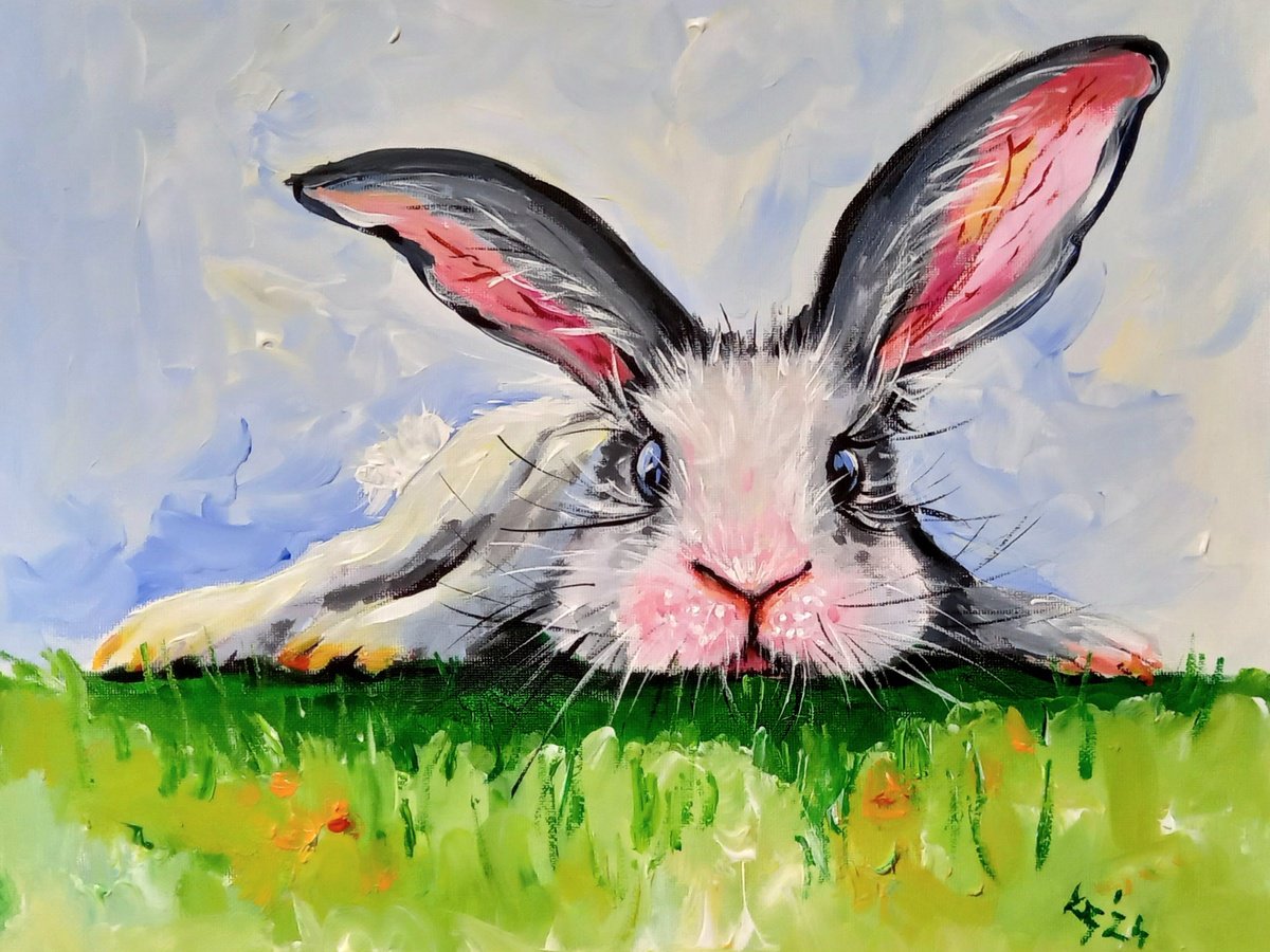 Resting rabbit Acrylic painting: Kovács Anna Brigitta | Artfinder