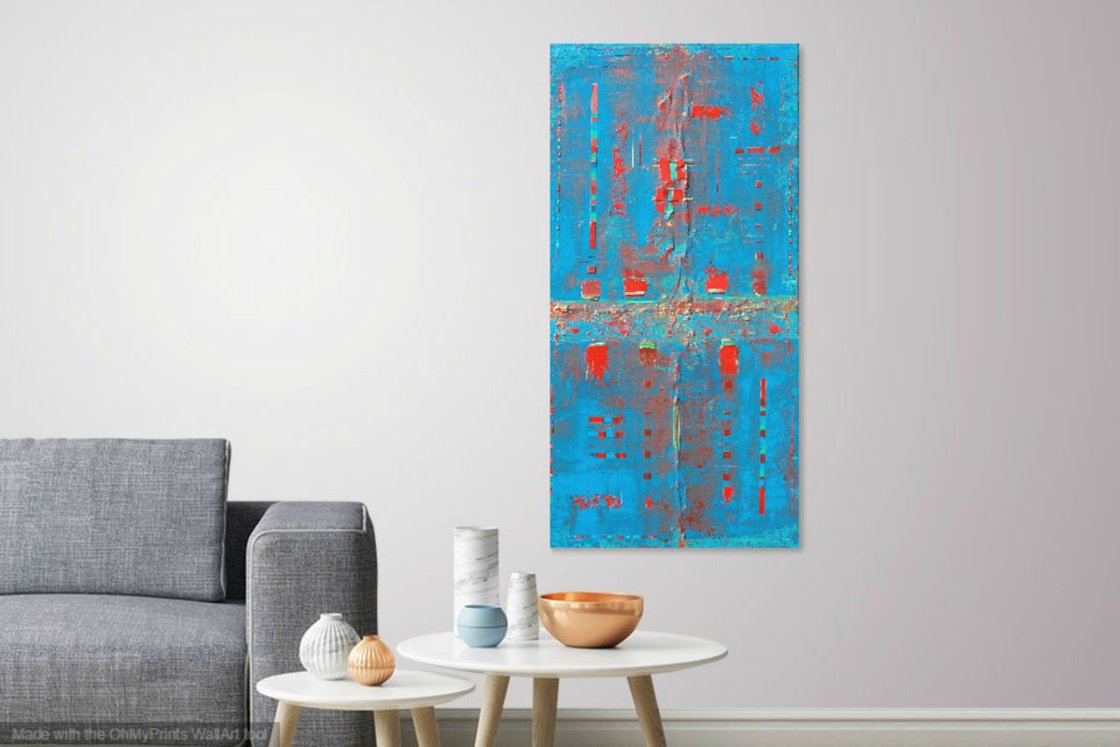 Primitive Blue, Red, Copper Abstract Concept Acrylic painting: Robert ...