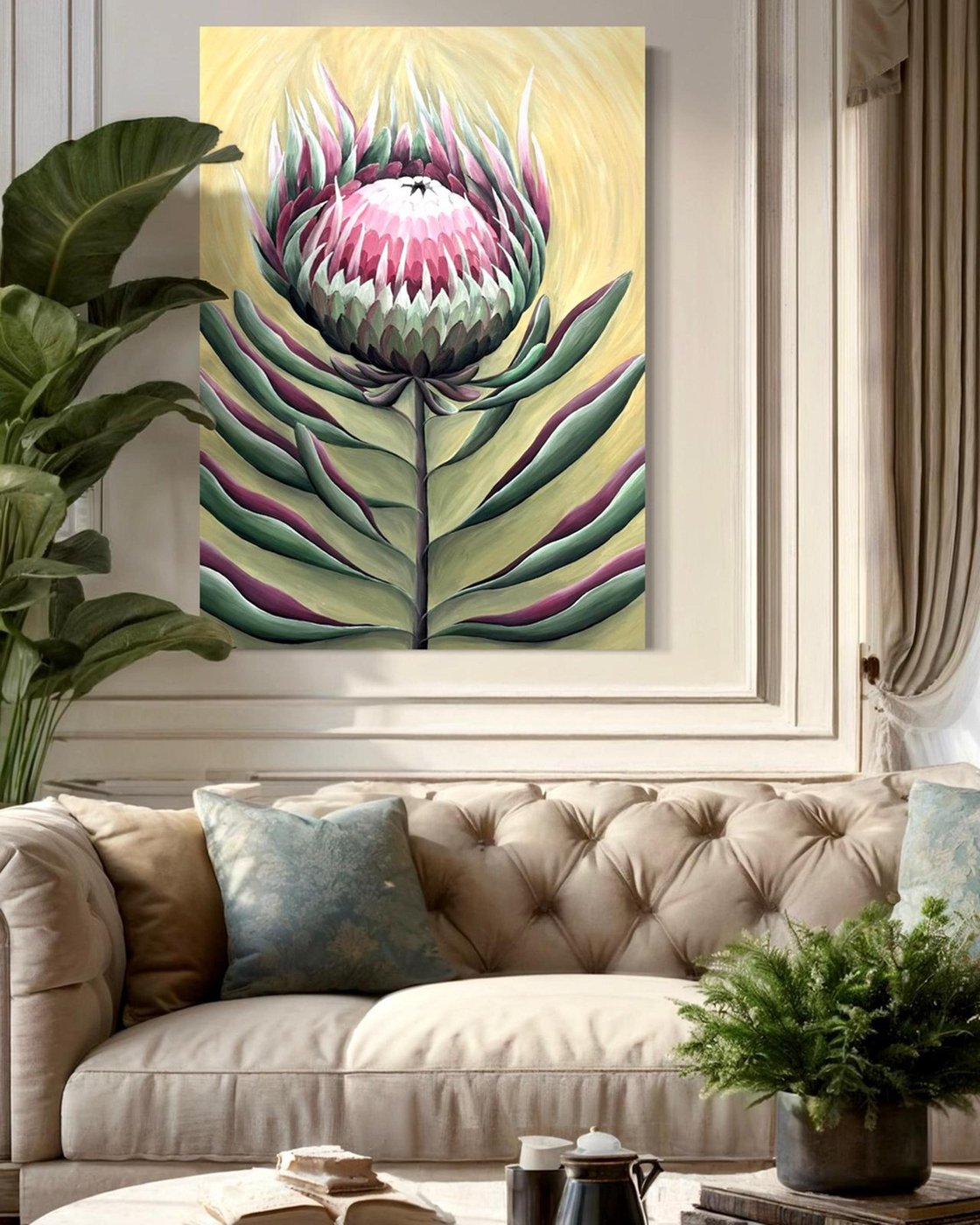 Original Acrylic Painting - TROPICAL PROTEA FLOWER by Maria Tuzhilkina