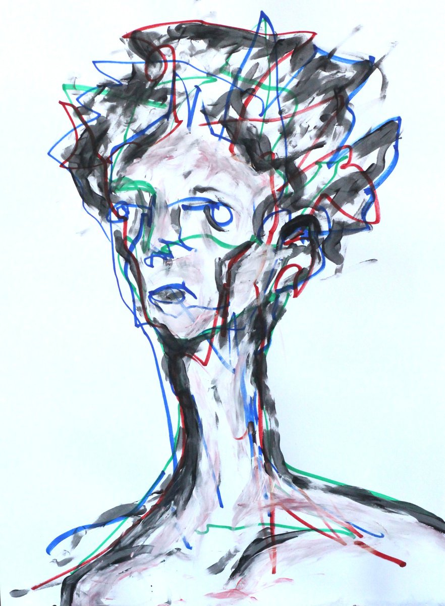 Long necked boy Mixed-media painting by Mark Barrable | Artfinder