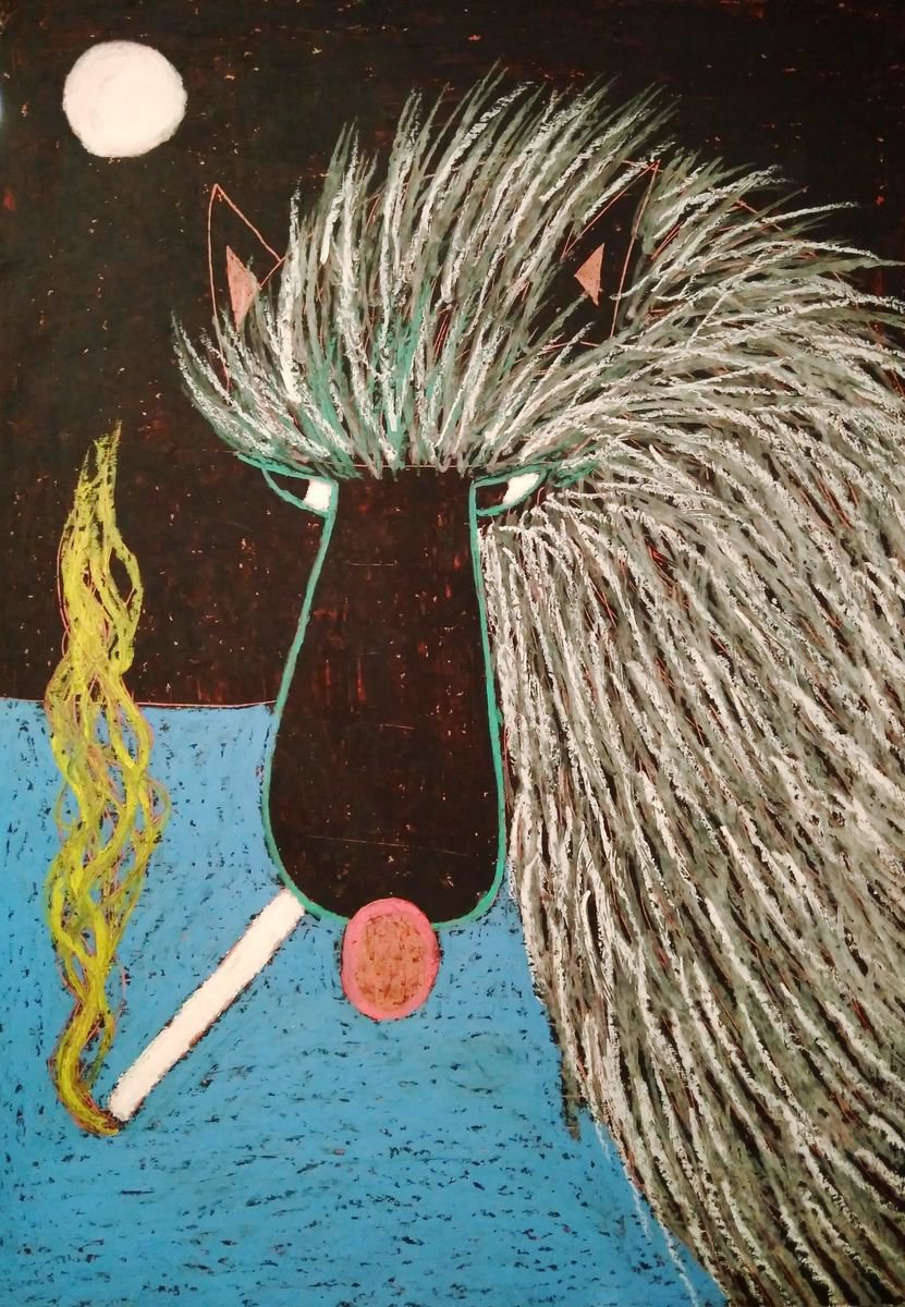 Smoking wolf Pastel drawing by Ann Zhuleva | Artfinder