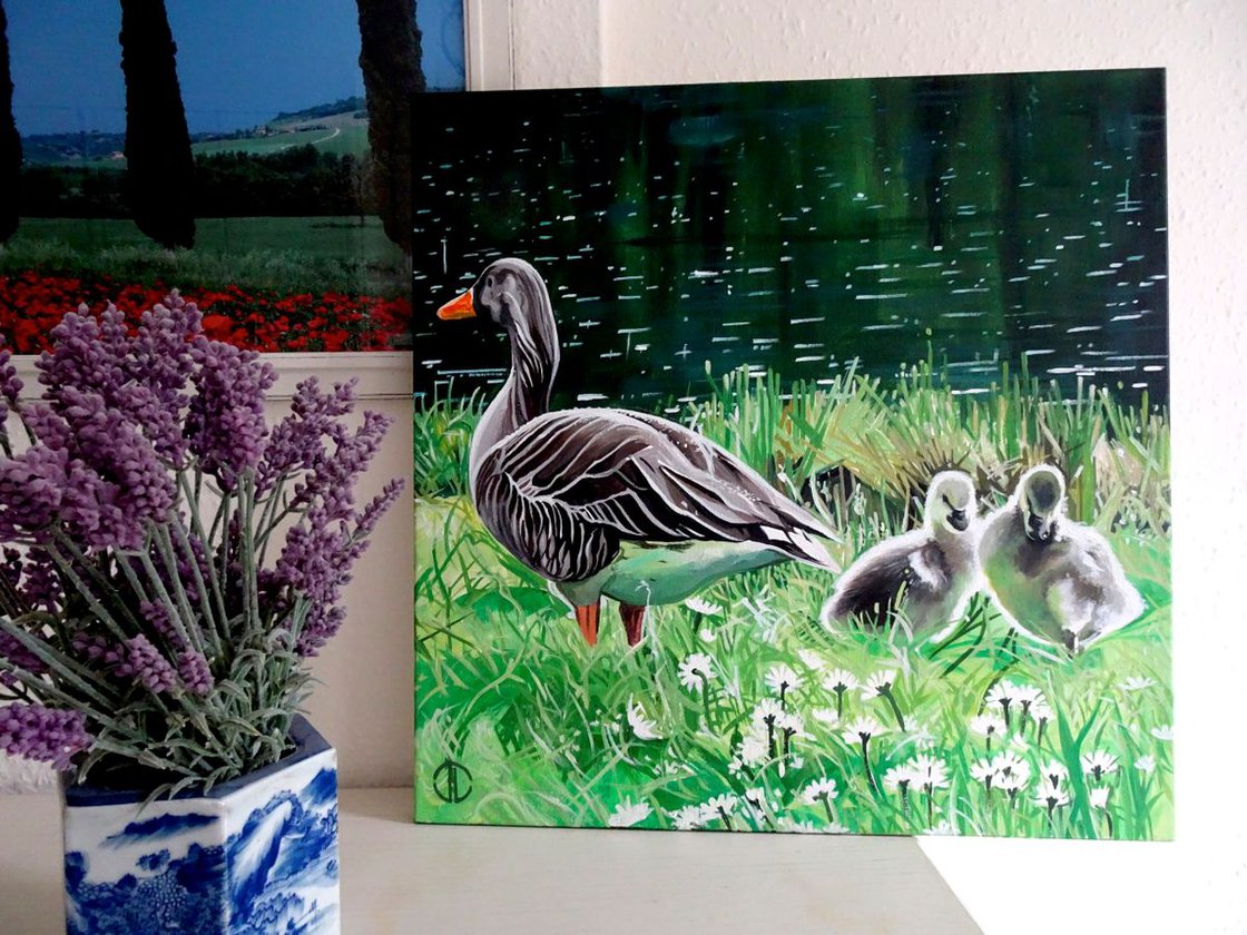 Original Acrylic Painting - Two Little Ducks by Joseph Lynch