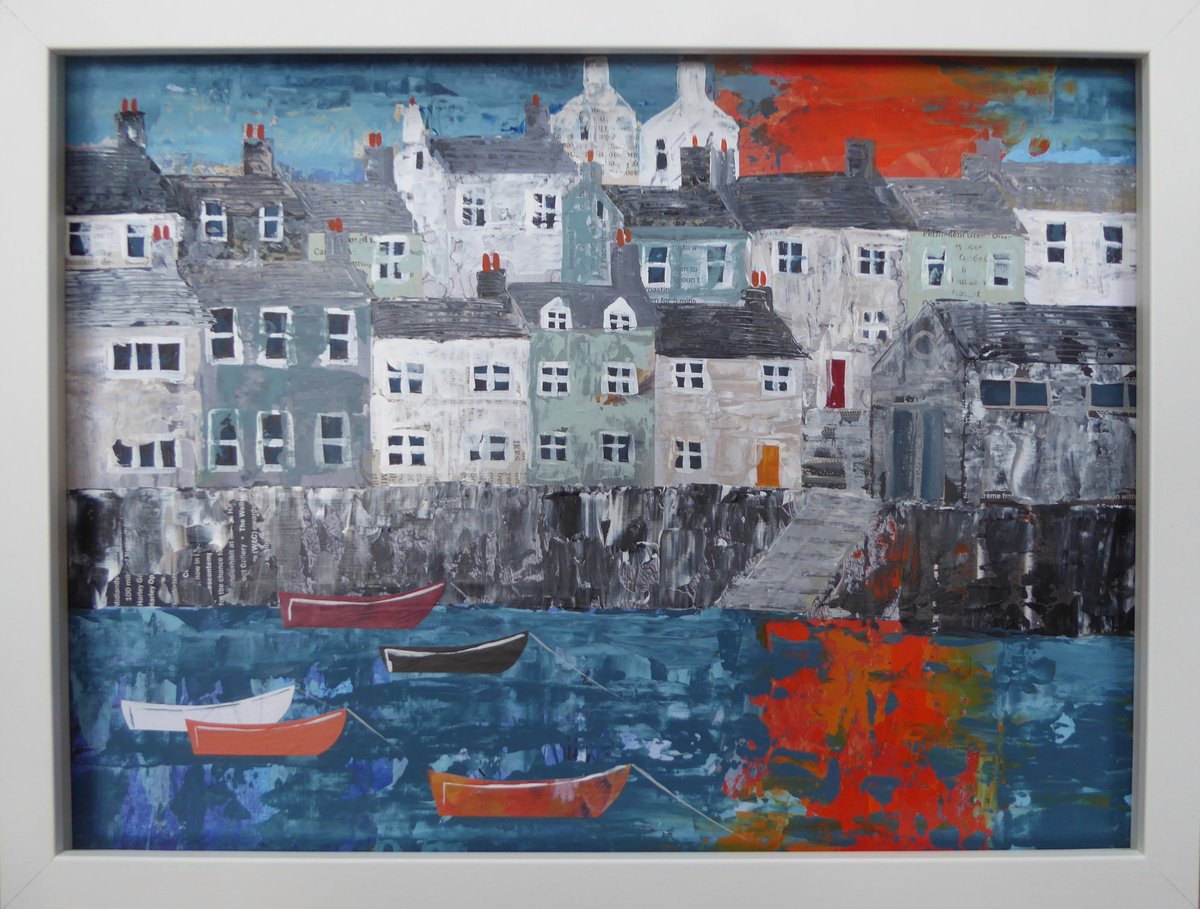 Polperro, dawn light Mixed-media painting: Elaine Allender | Artfinder