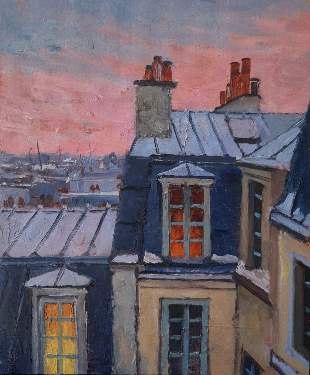 Paris rooftops Winter Oil painting by Roberto Ponte | Artfinder