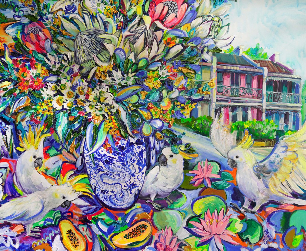 Still Life with Cockatoos and a Blue Dragon Acrylic painting: Katerina ...