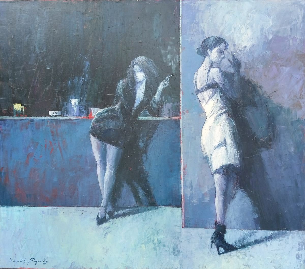 In the bar(Oil painting, 70x80cm, impressioistic) Oil painting: Narek ...