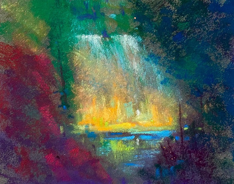 falls at waters end Pastel drawing by Deke Wightman | Artfinder
