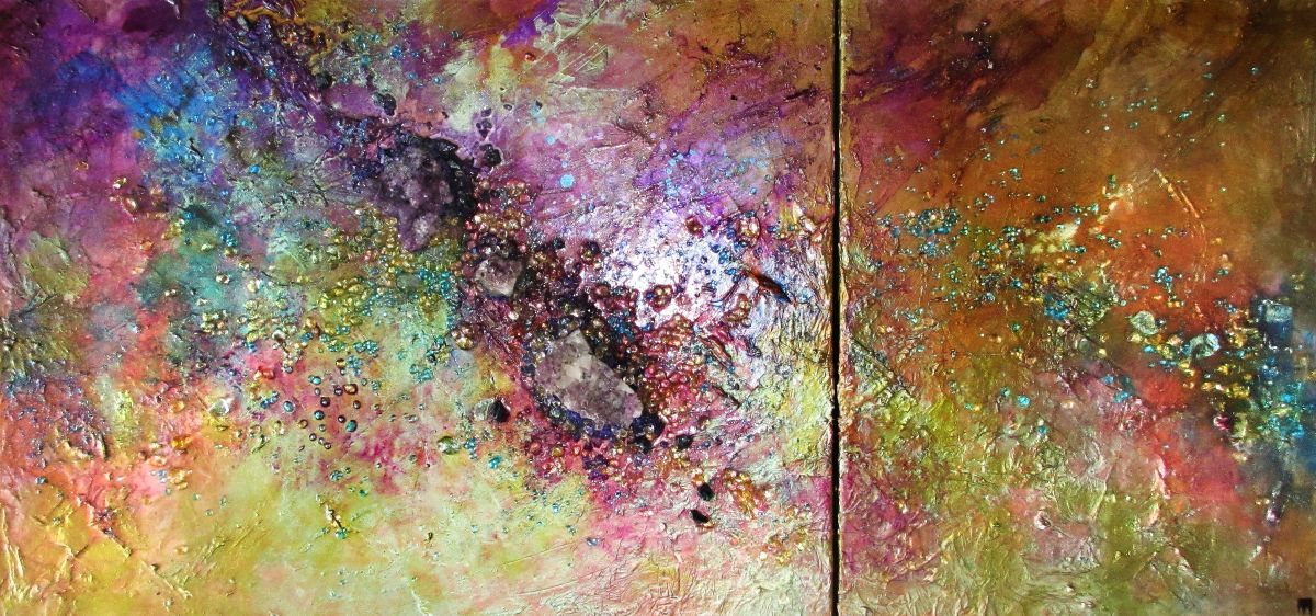 Abstract with Amethyst, mixed media, modern painting, glass wall art ...