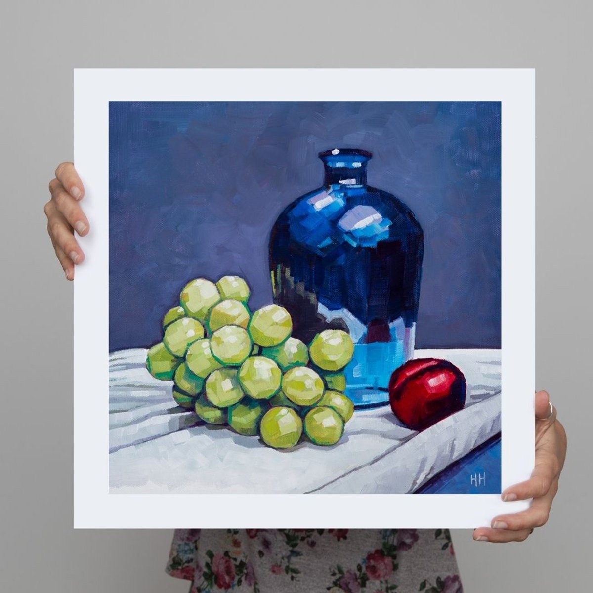 Grapes, Blue Vase + Plum Print Oil painting by Harriet Hue | Artfinder