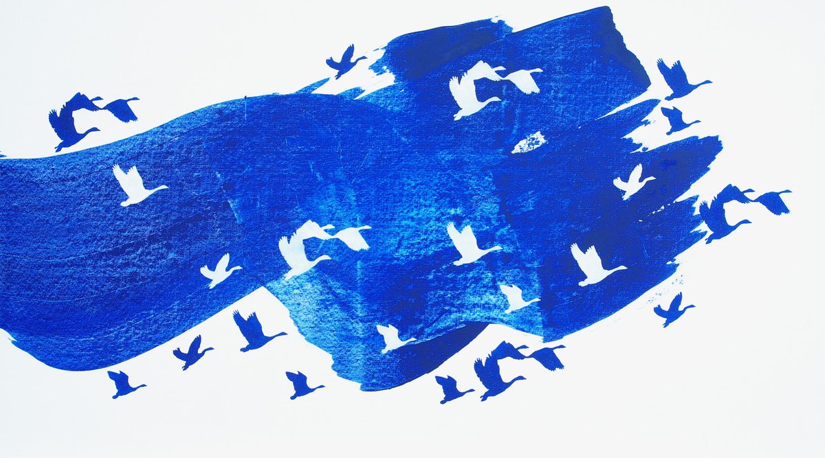 Original Acrylic Painting - Blue and White Geese by Oconnart