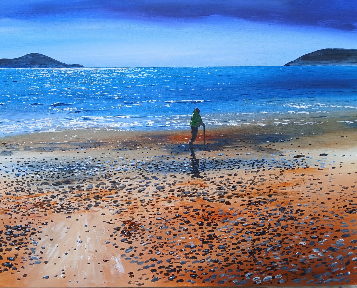 Walking Beach Sunset Acrylic painting by Cathal Gallagher | Artfinder
