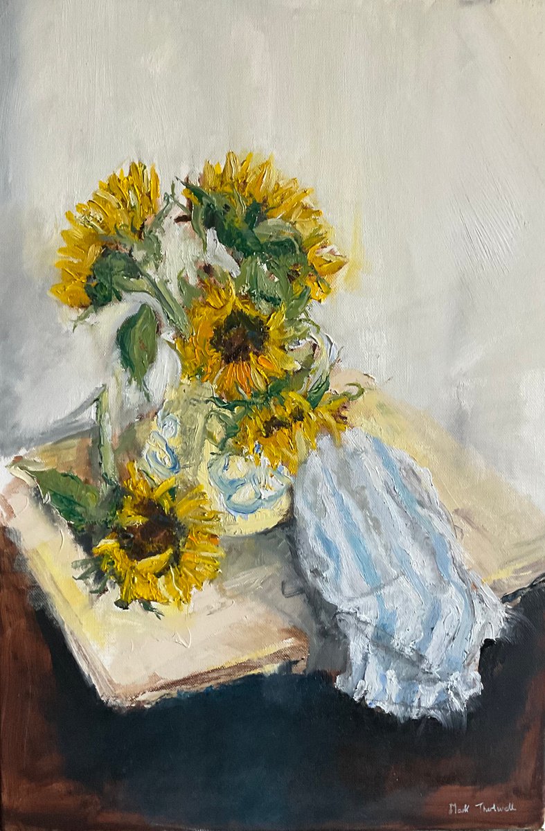 Yellow/Blue (Sunflowers) Oil painting by Mark Thirlwell | Artfinder