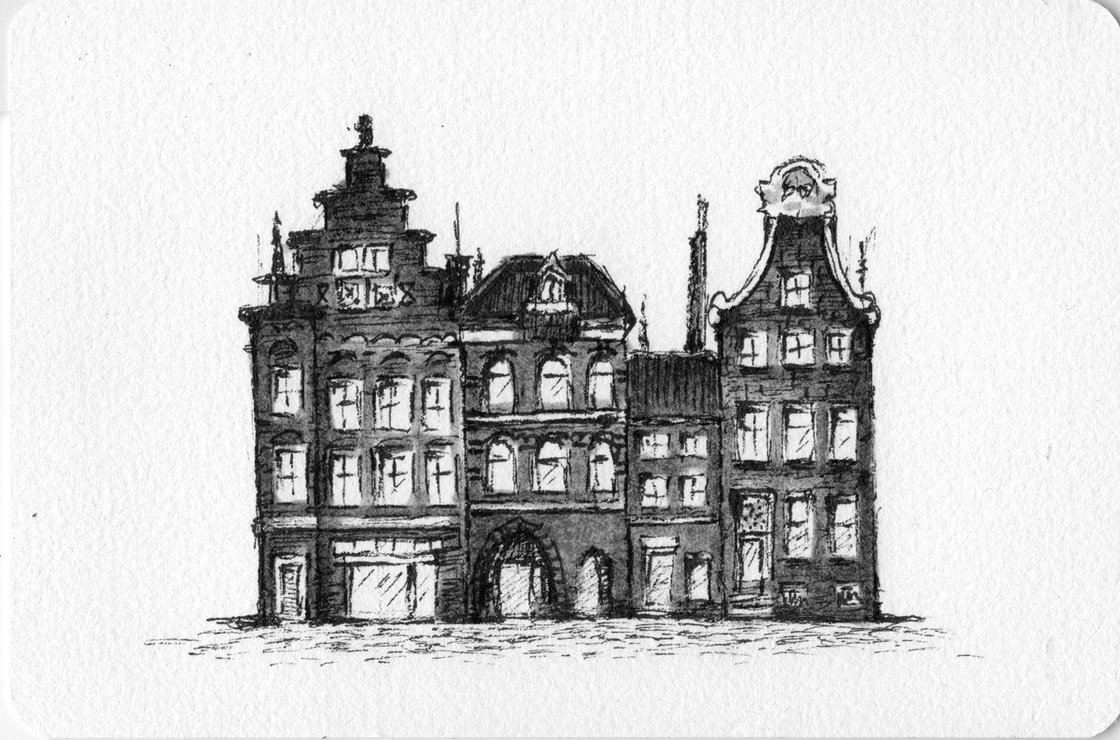 Dutch Houses Ink drawing by Alena Post | Artfinder