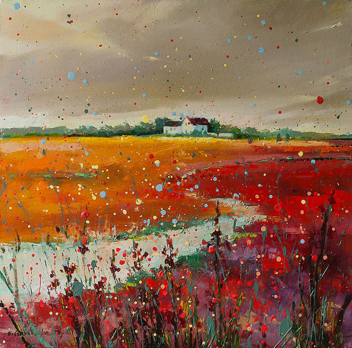 'Red Field after Storm' Painting by Ewa Czarniecka | Artfinder