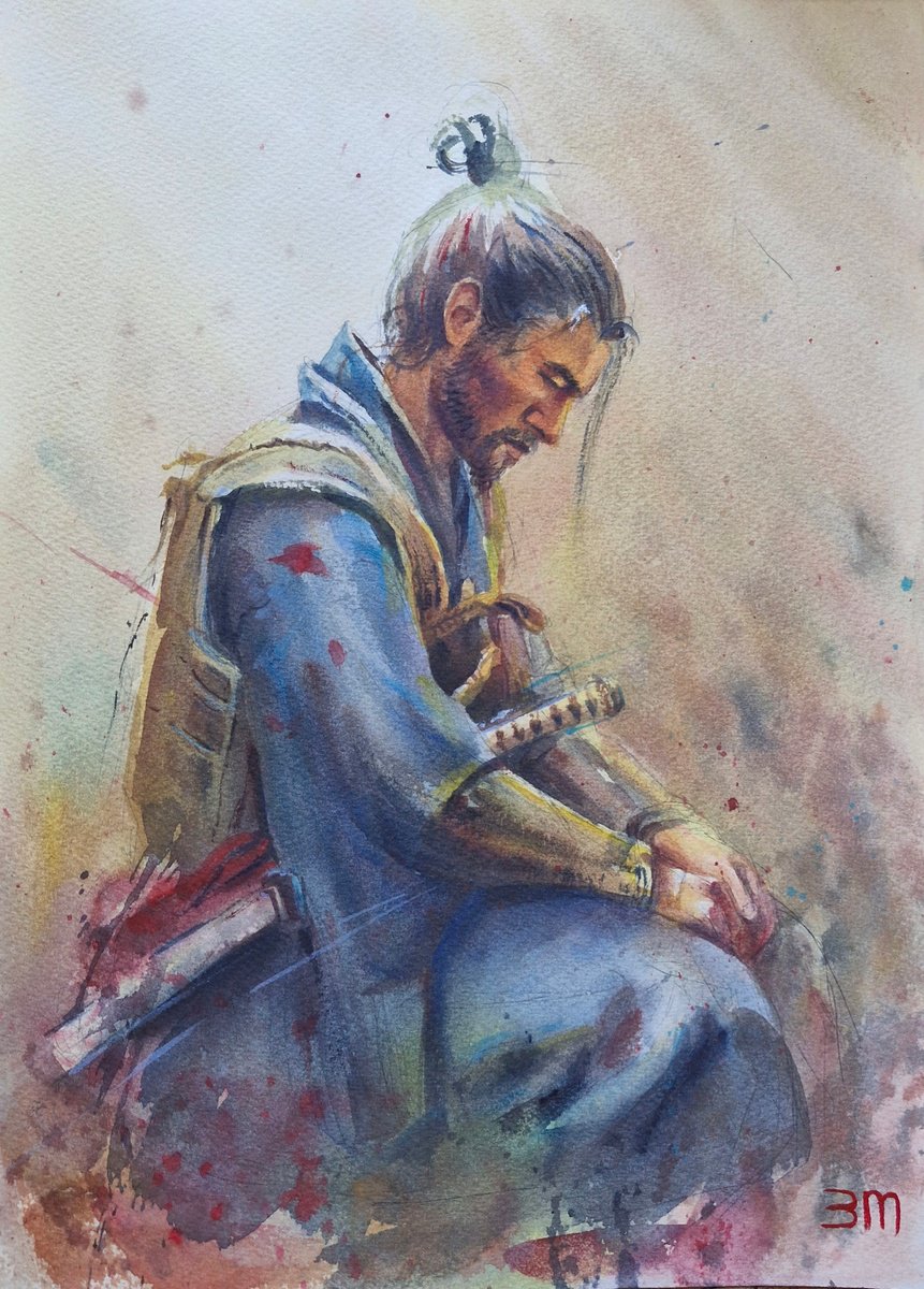 Resting Warrior, Samurai Watercolour by Bozhidara Mircheva | Artfinder