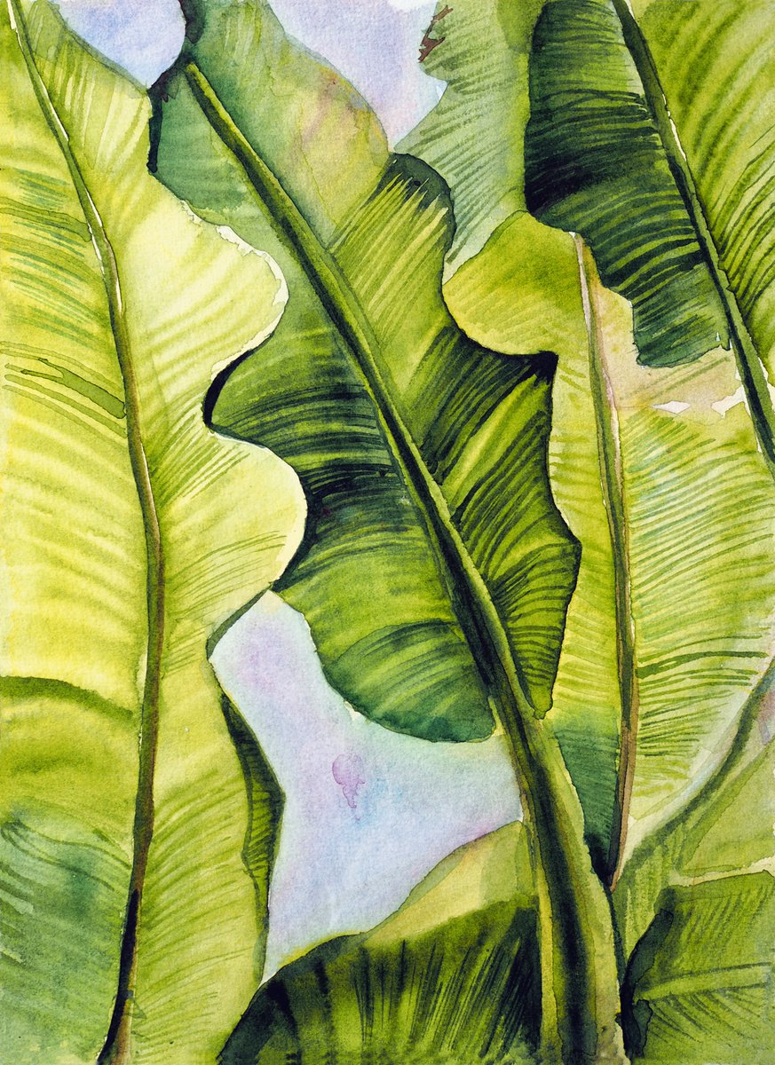 Green leaves Watercolour: Delnara El | Artfinder
