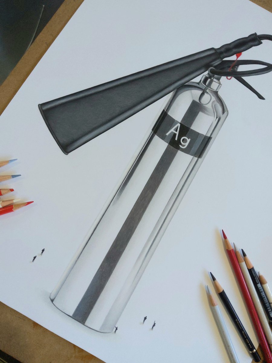 Original Pencil Drawing - Silver Fire Extinguisher by Daniel Shipton