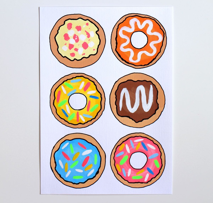 Donuts 3 Pop Art Painting On A4 Paper | Artfinder