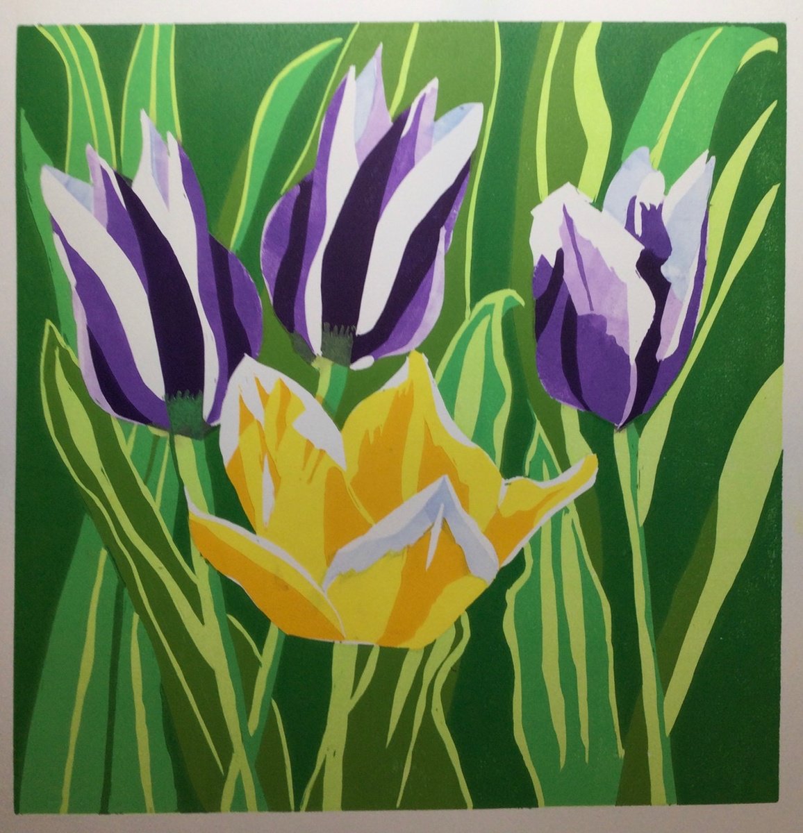 Prrple Tulips Linocut by Andrew Tromans | Artfinder
