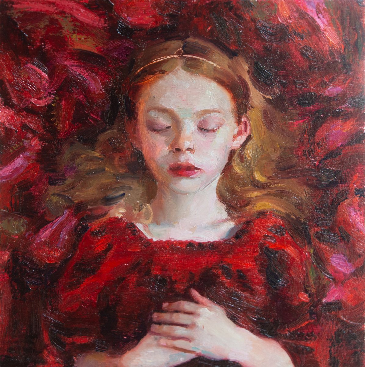 Scarlet Princess – Original Oil on Cardboard Oil painting: Anastasia ...