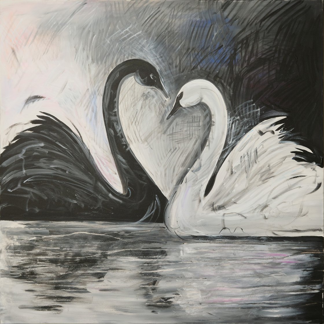 Original Acrylic Painting - Swans and Their Shadows by Eliry Arts