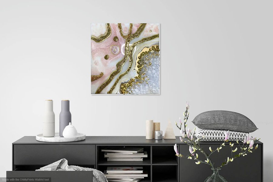 Pink - Gold Geode Art, Marble Art. Gold, White, geode wall art, Resin ...