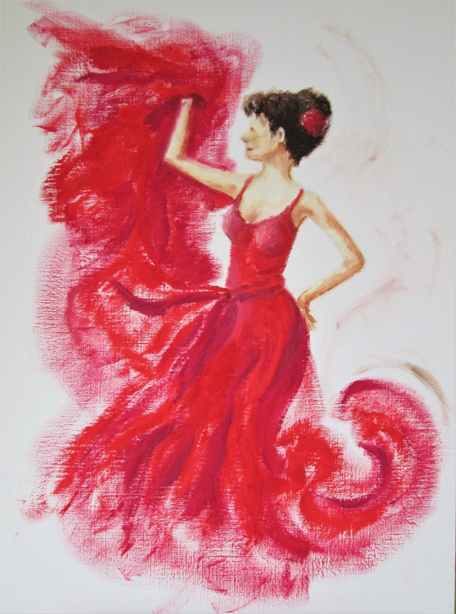 Dancer in Red Dress Oil painting: MARJANSART | Artfinder